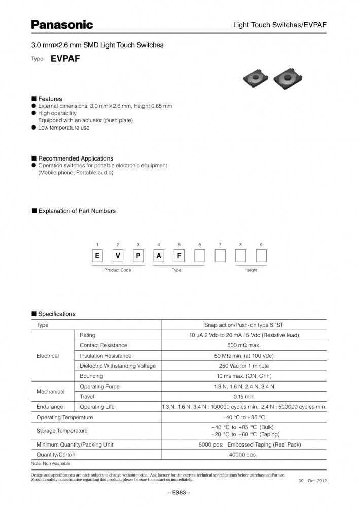 PANASONIC EVPAF series technical document page 1