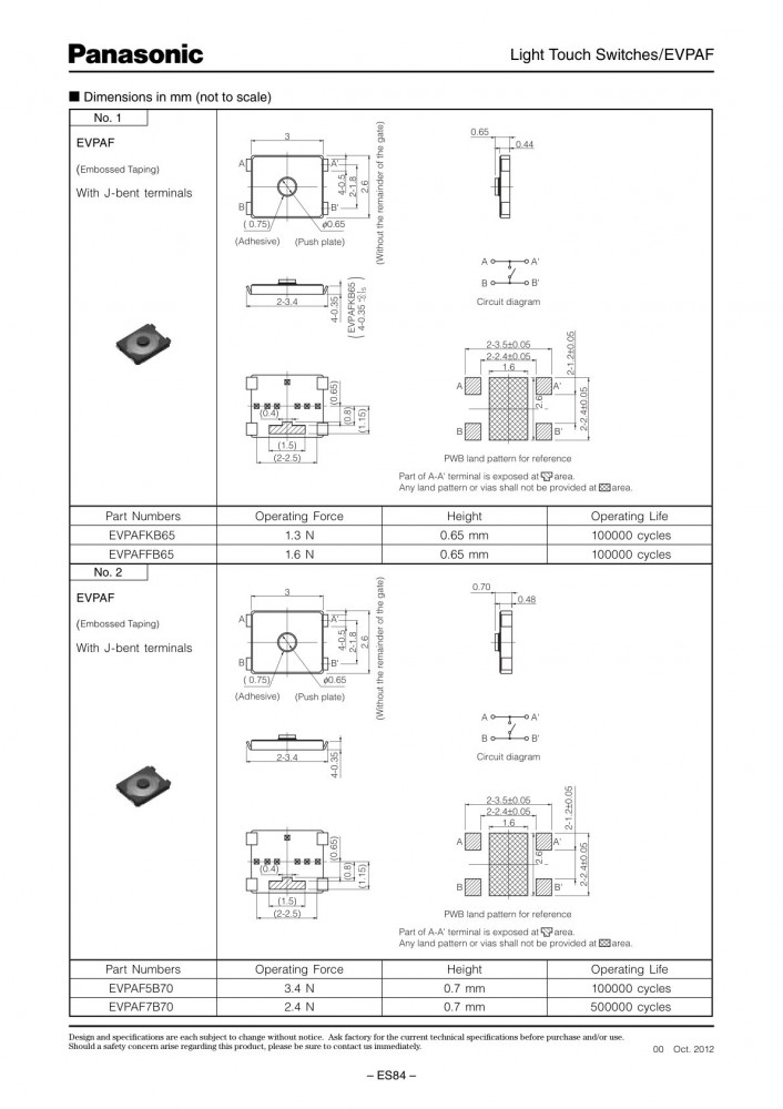 PANASONIC EVPAF series technical document page 2