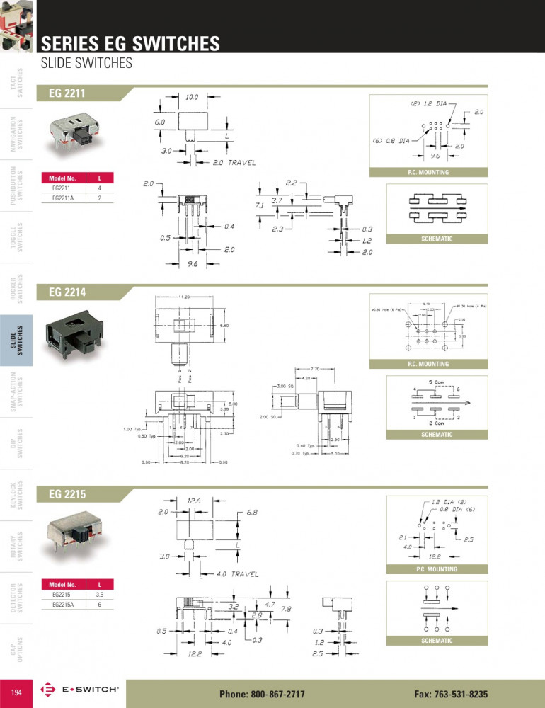 E-Switch EG Series document page 9