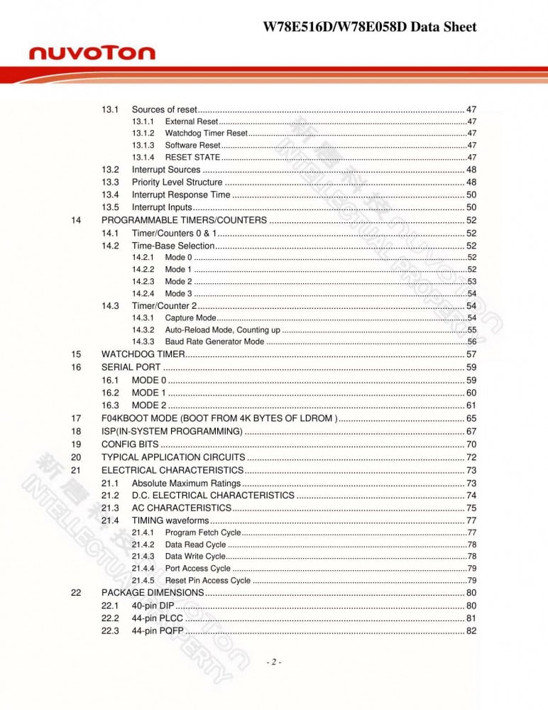 W78E058DDG datasheet page 2