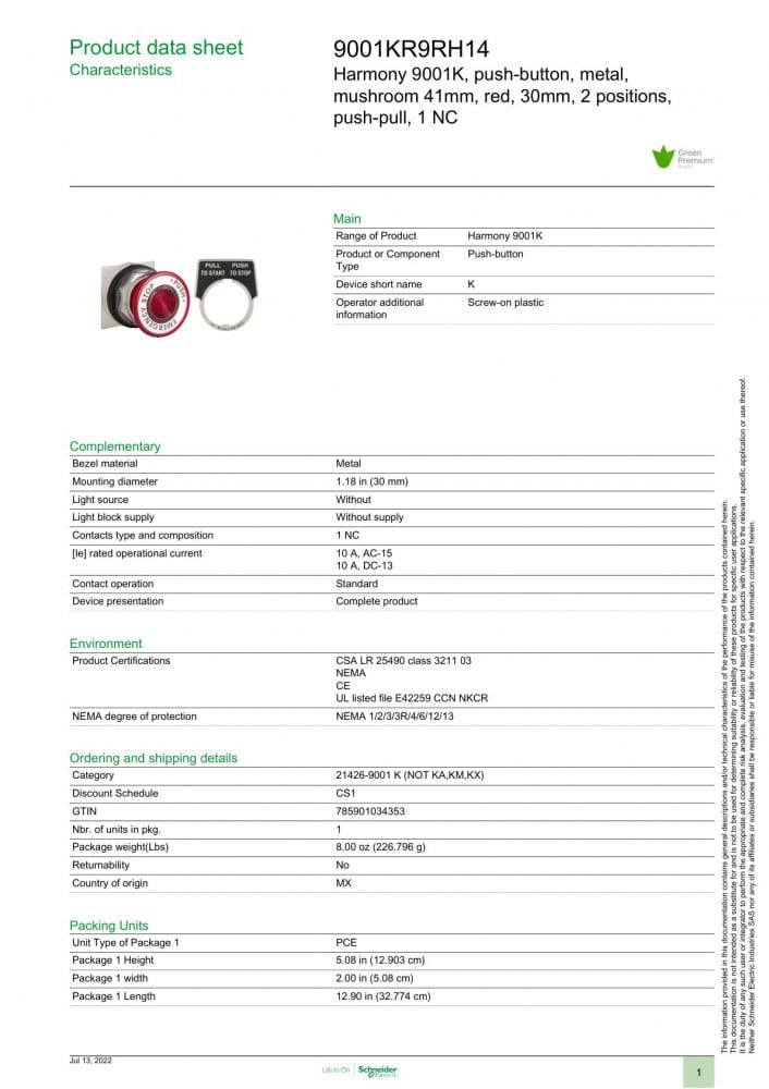 9001KR9RH14 technical document page 1
