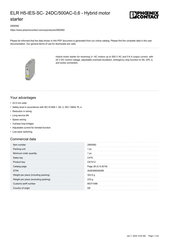 Phoenix Contact 2900582 technical document page 1