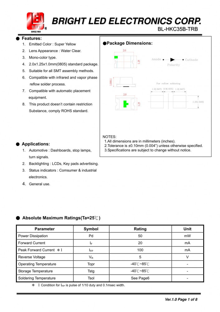 BL-HKC35B-TRB datasheet page 1
