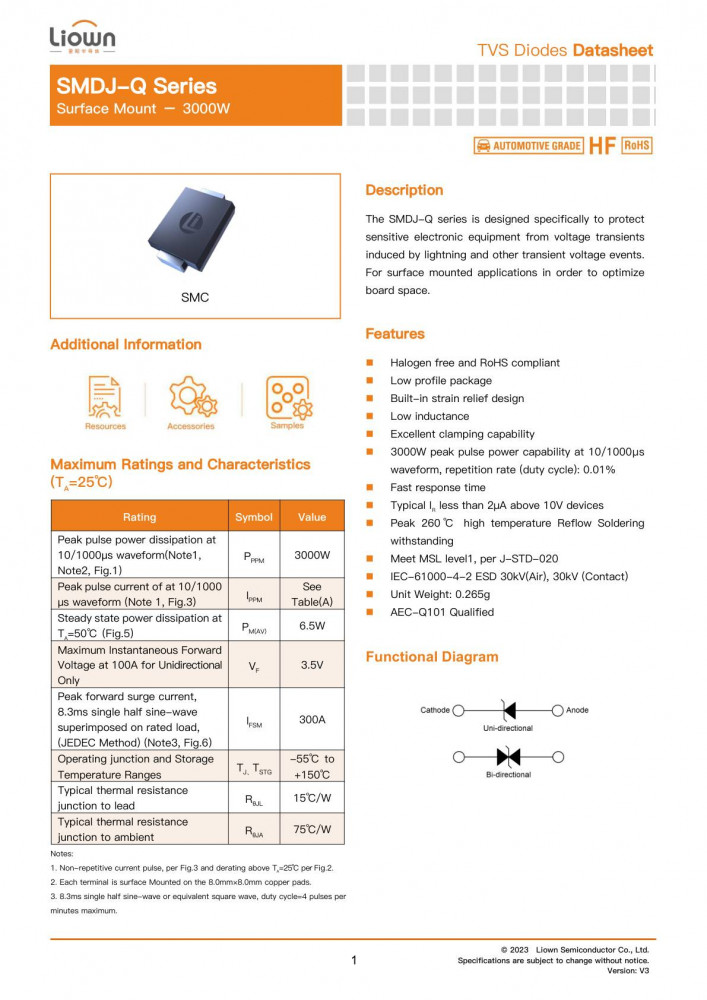 Liown SMDJ-Q Series datasheet page 1
