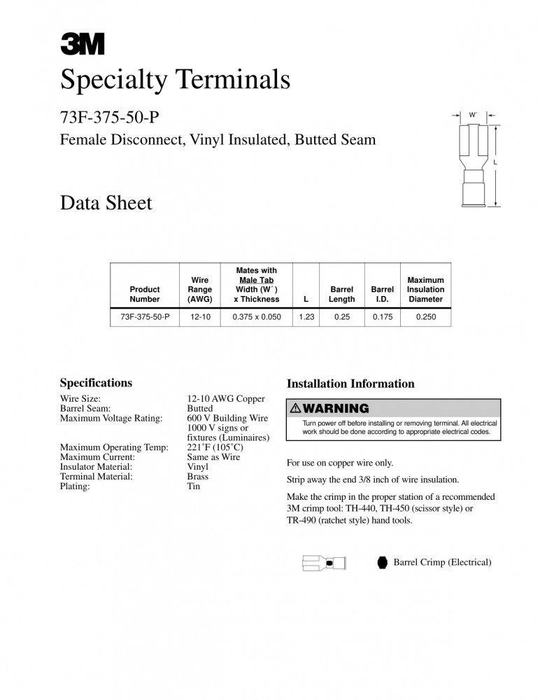 3M 73F-375-50-P specialty terminals datasheet page 1