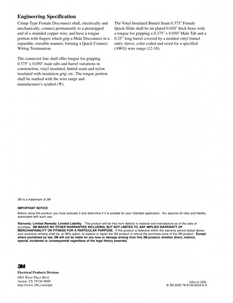 3M 73F-375-50-P specialty terminals datasheet page 2