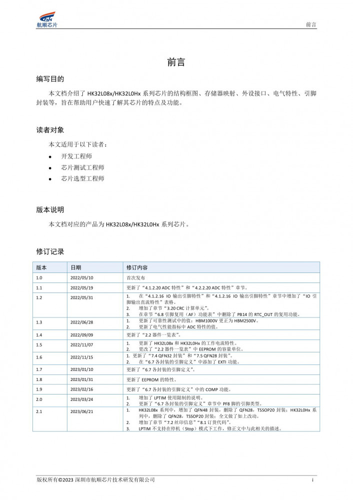 HK32L08x/HK32L0Hx datasheet page 2