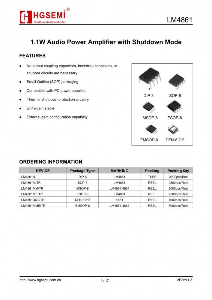 LM4861M/TR datasheet page 1