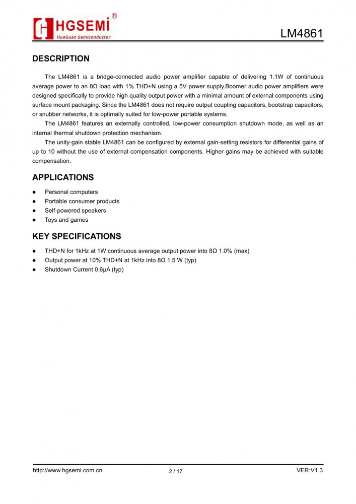 LM4861M/TR datasheet page 2