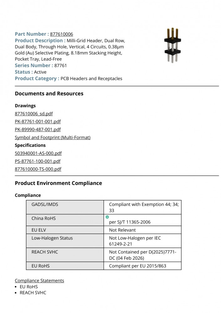 MOLEX 877610006 technical document preview, page 1