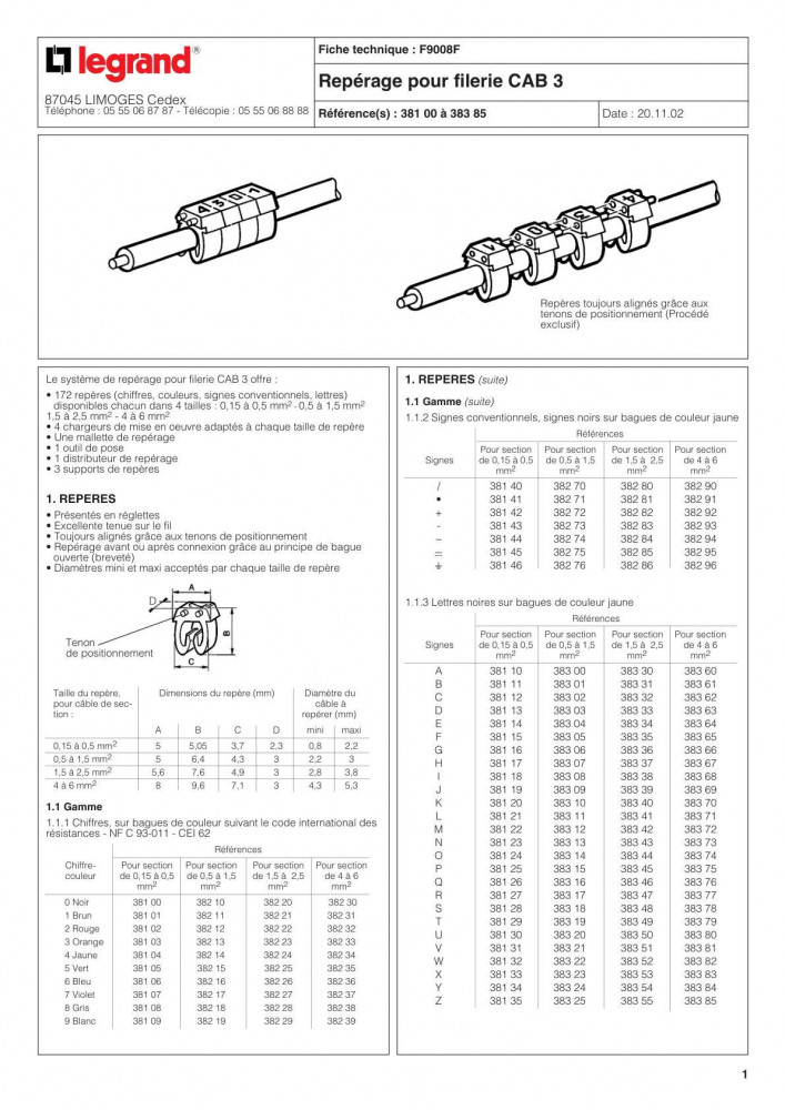 Legrand CAB 3 technical document, page 1