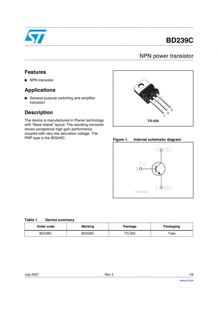 BD239C datasheet page 1
