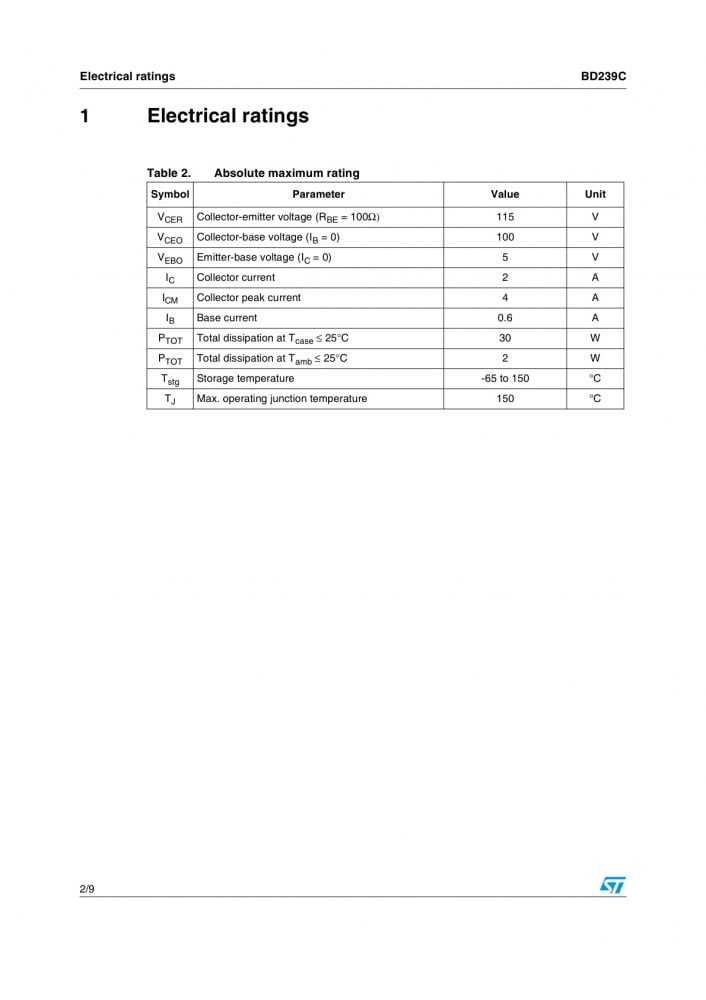 BD239C datasheet page 2