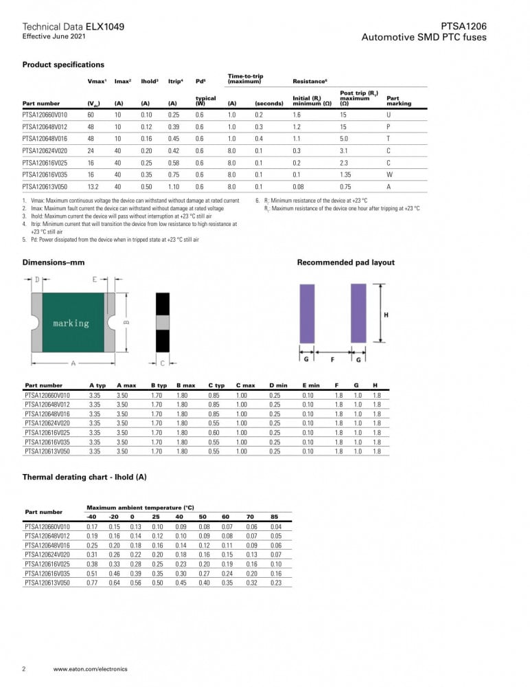 EATON PTSA1206 datasheet page 2
