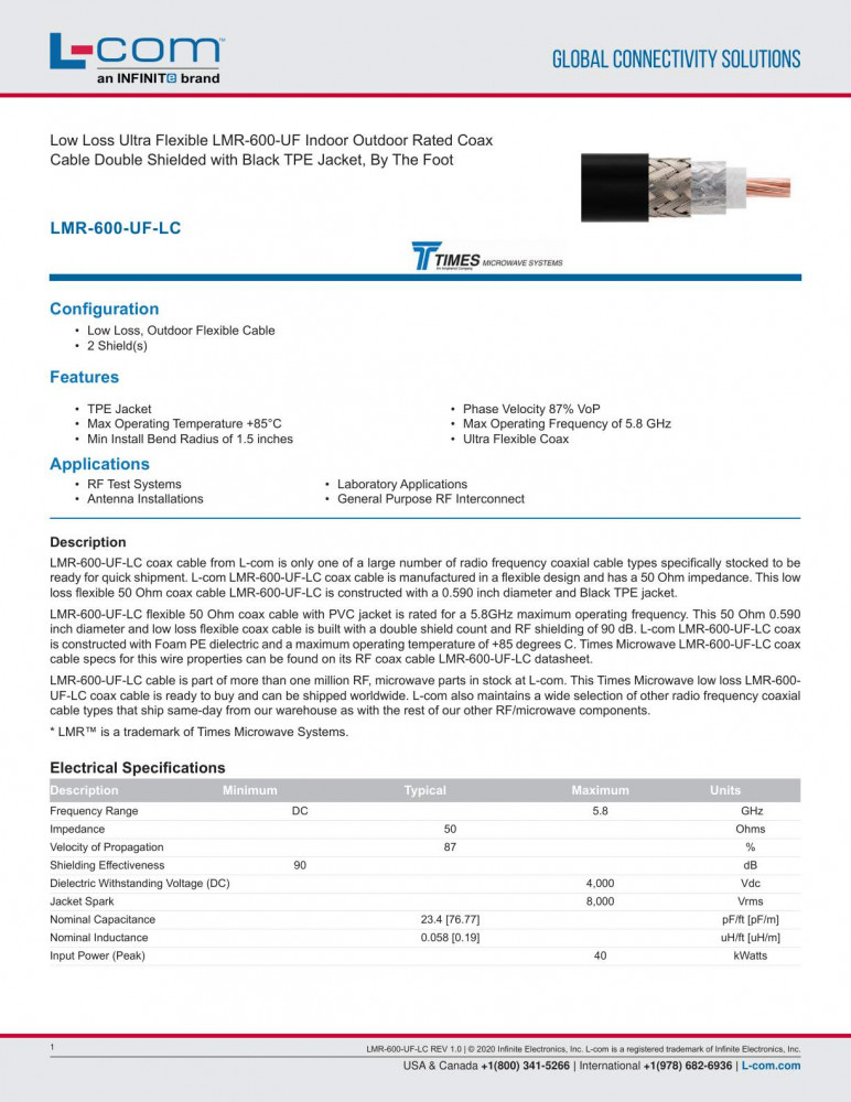 LMR-600-UF-LC technical document page 1