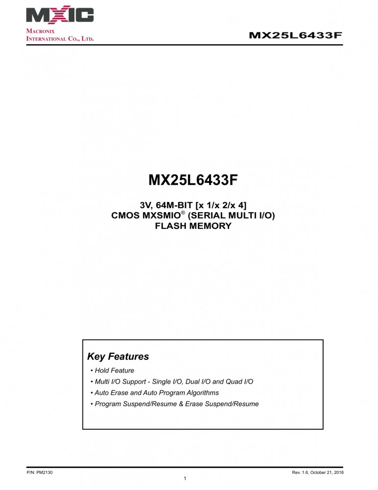 MX25L6433F datasheet page 1