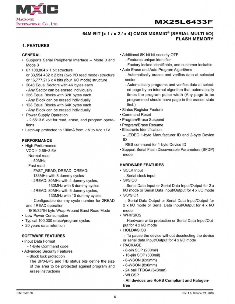 MX25L6433F datasheet page 5