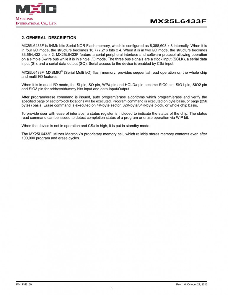 MX25L6433F datasheet page 6