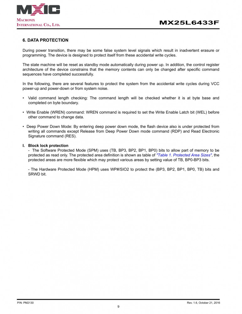 MX25L6433F datasheet page 9