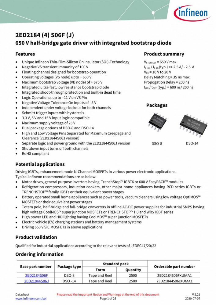 2ED21844S06JXUMA1 datasheet page 1