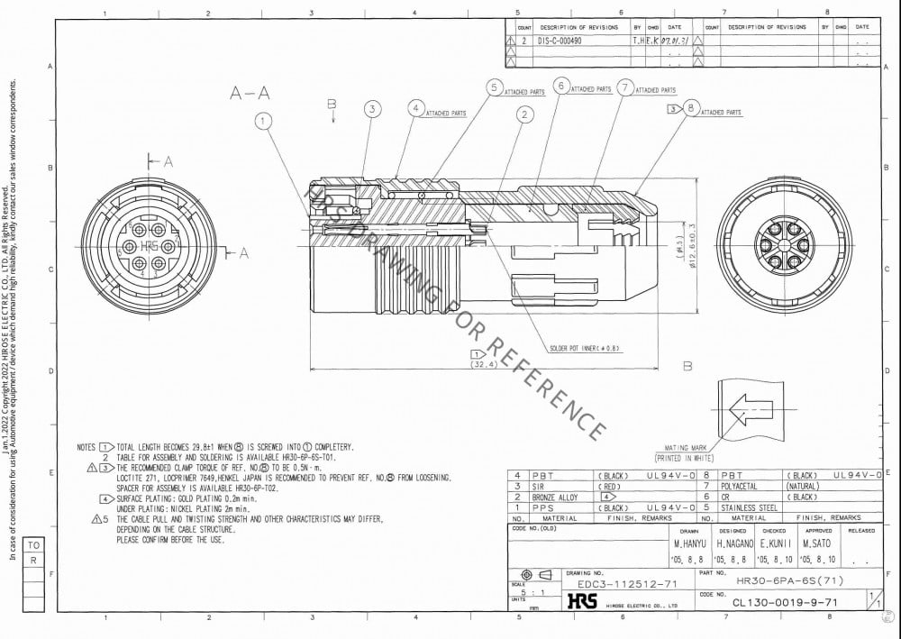 HRS HR30-6PA-6S(71) technical document preview