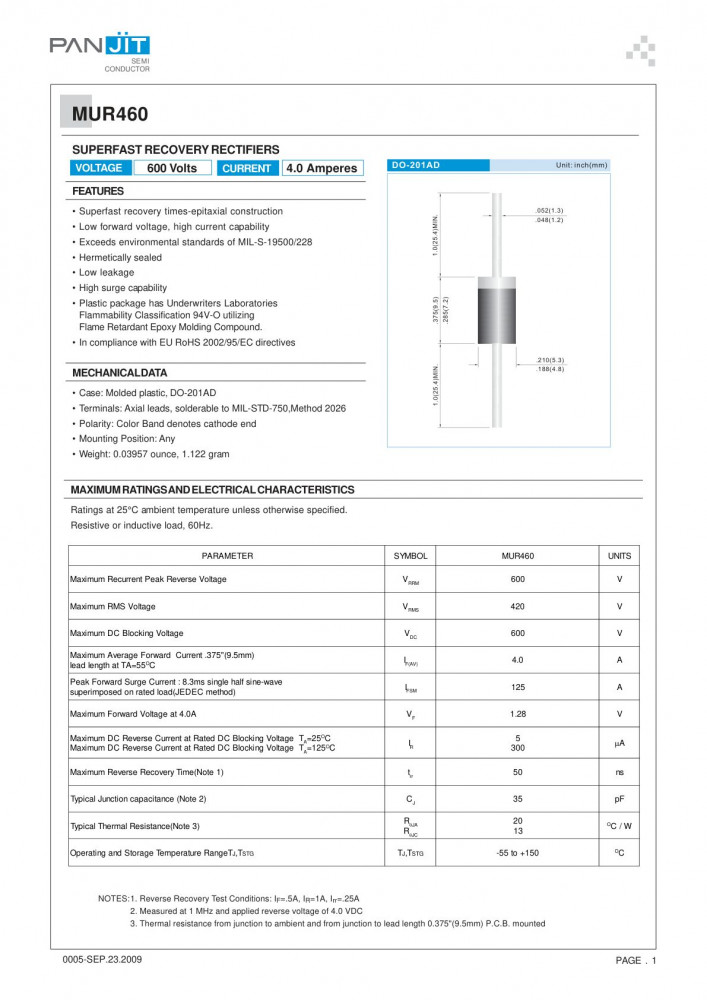 MUR460 datasheet page 1