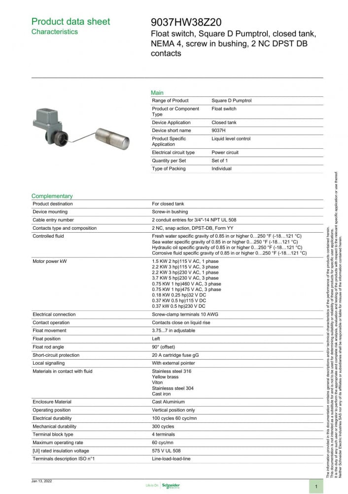 9037HW38Z20 technical document page 1