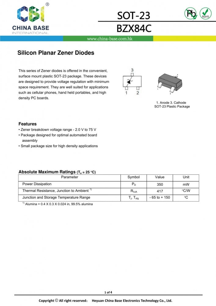 CBI BZX84C33 datasheet page 1