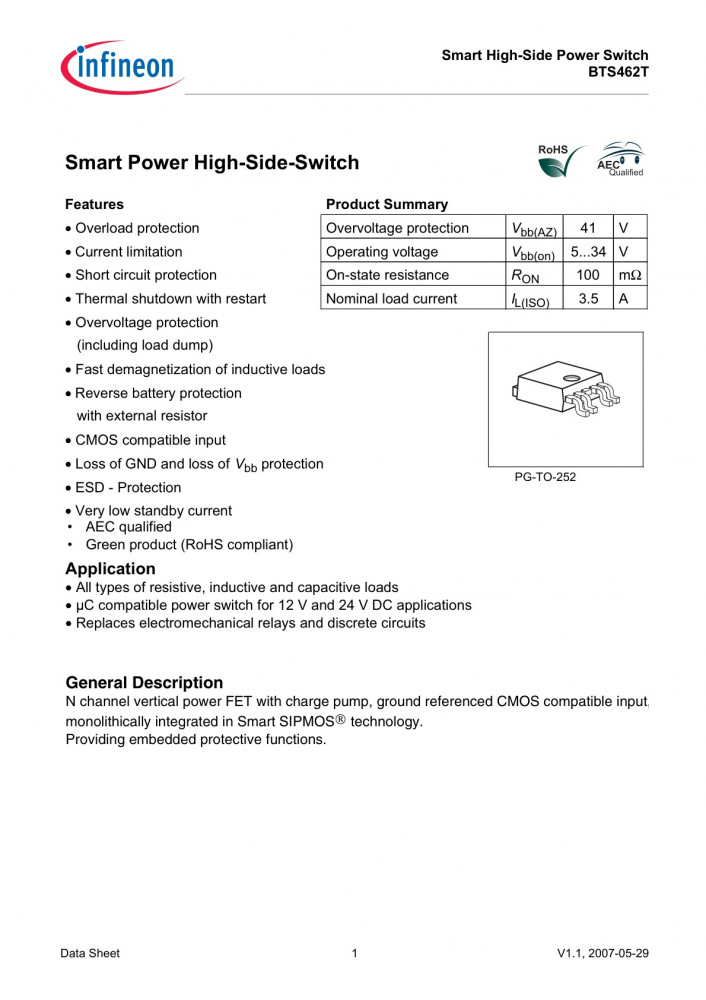BTS462TAKSA1 datasheet page 1