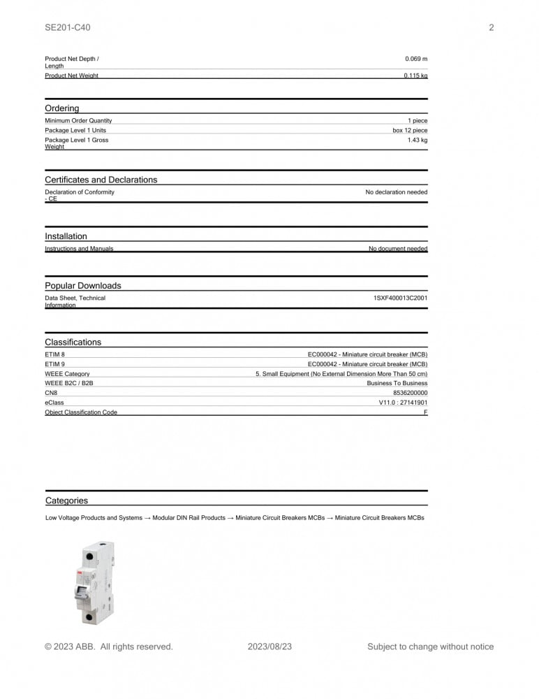 SE201-C40 technical document page 2