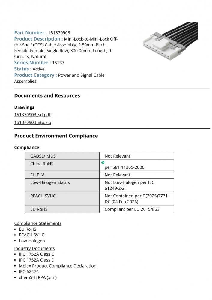 MOLEX 151370903 product drawing page 1