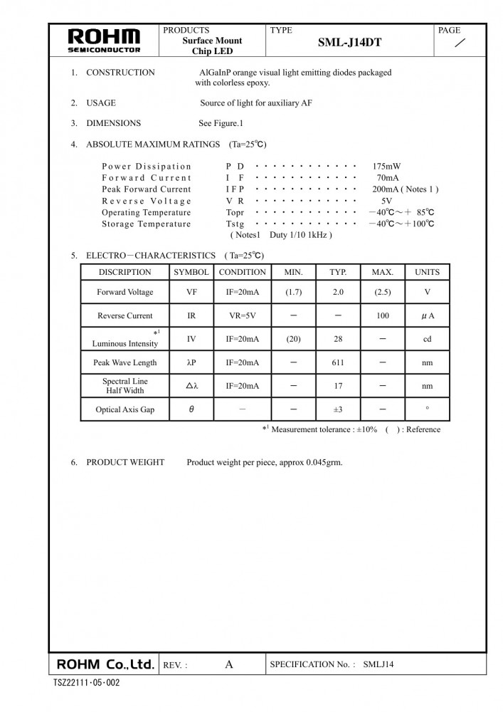 SML-J14DTT96 specification page 1