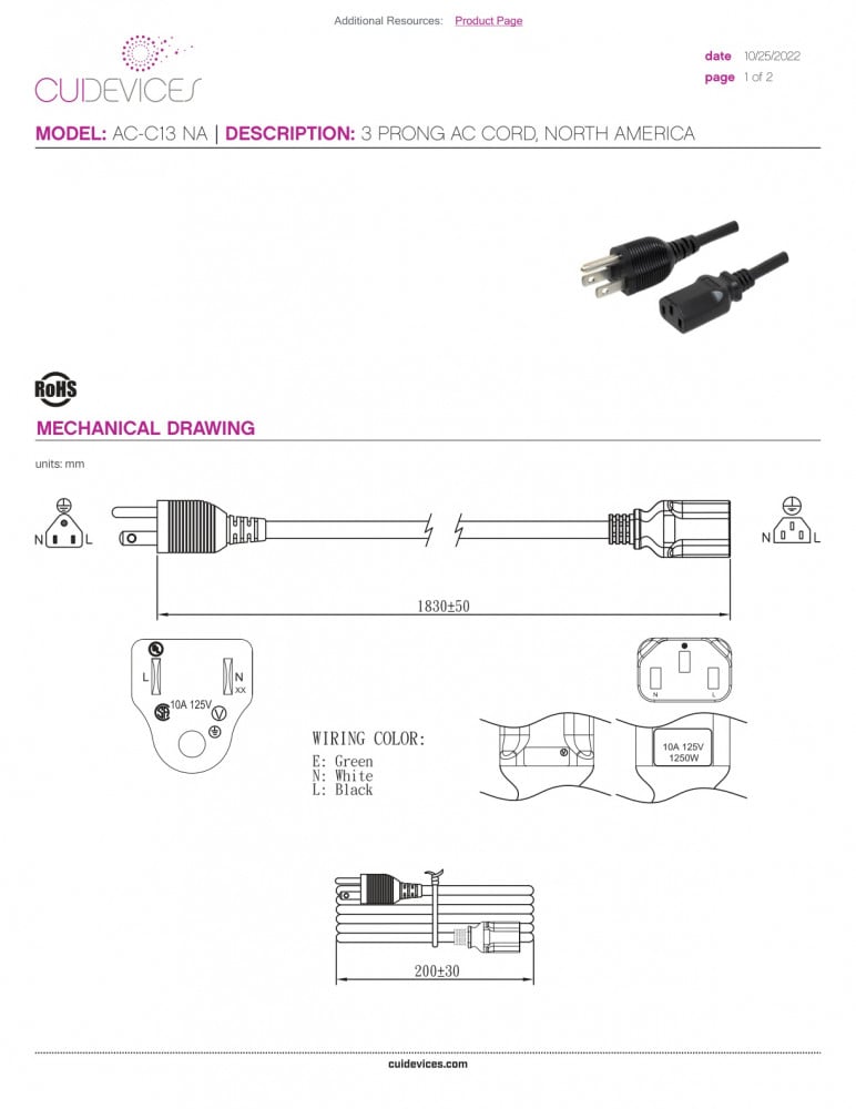 CUI AC-C13 NA technical document page 1