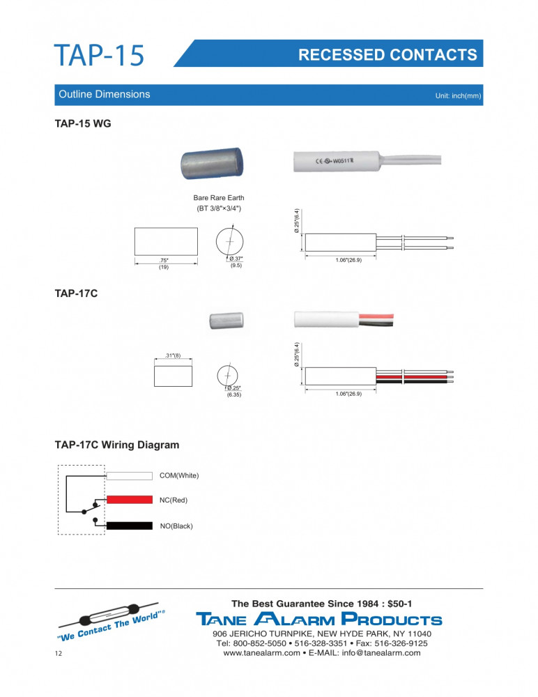 TAP-15 recessed magnetic contact product documentation, page 2