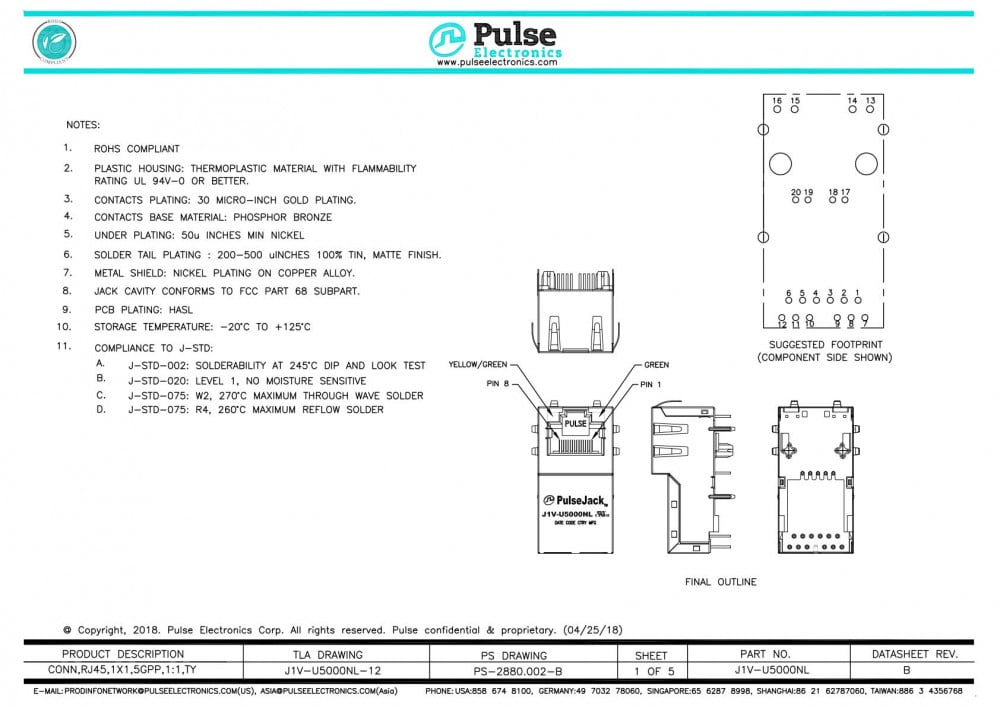 J1V-U5000NL datasheet sheet 1