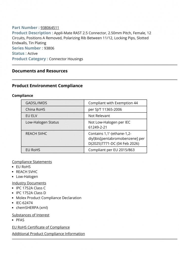 MOLEX 938064511 product document image 1