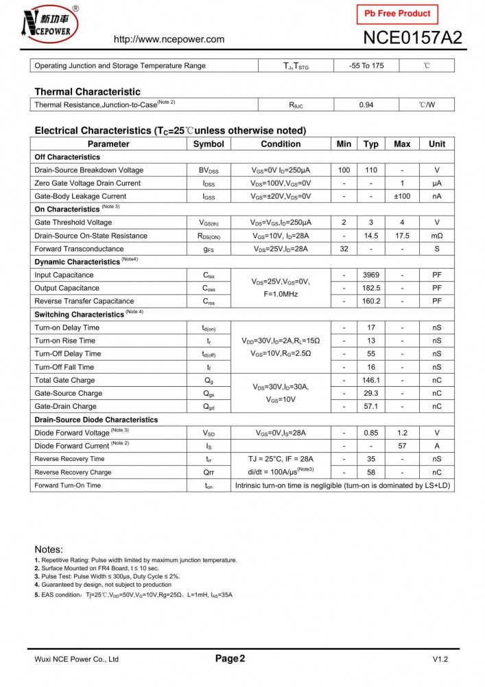 NCE0157A2 datasheet page 2