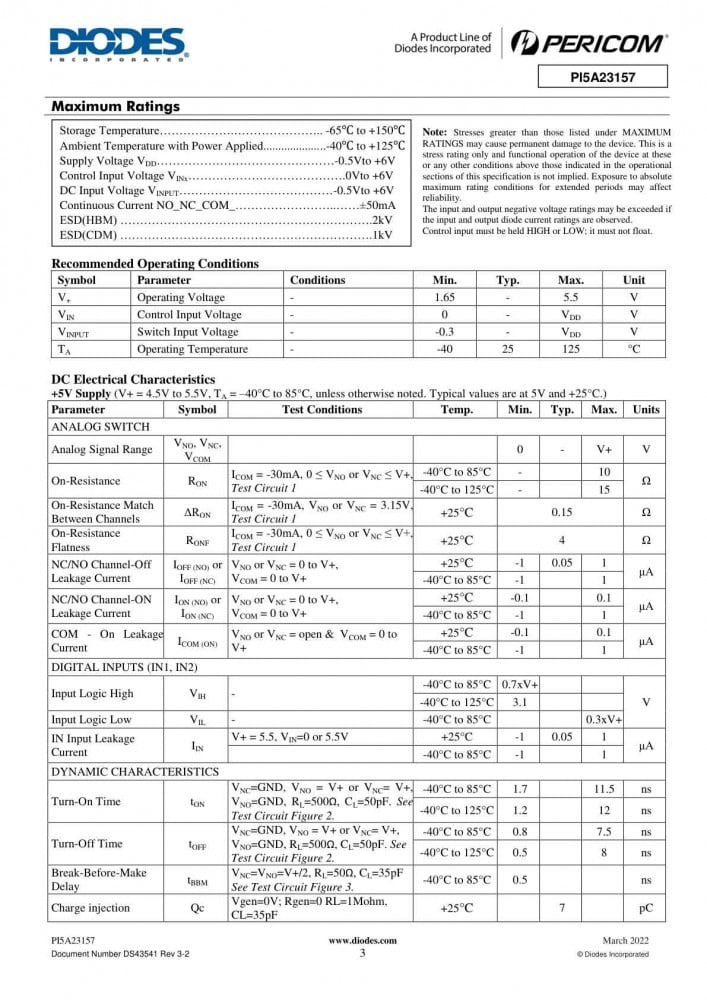 PI5A23157 datasheet page 3