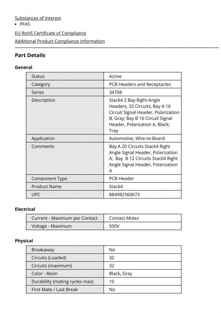 Technical document page 2 for MOLEX 347082021