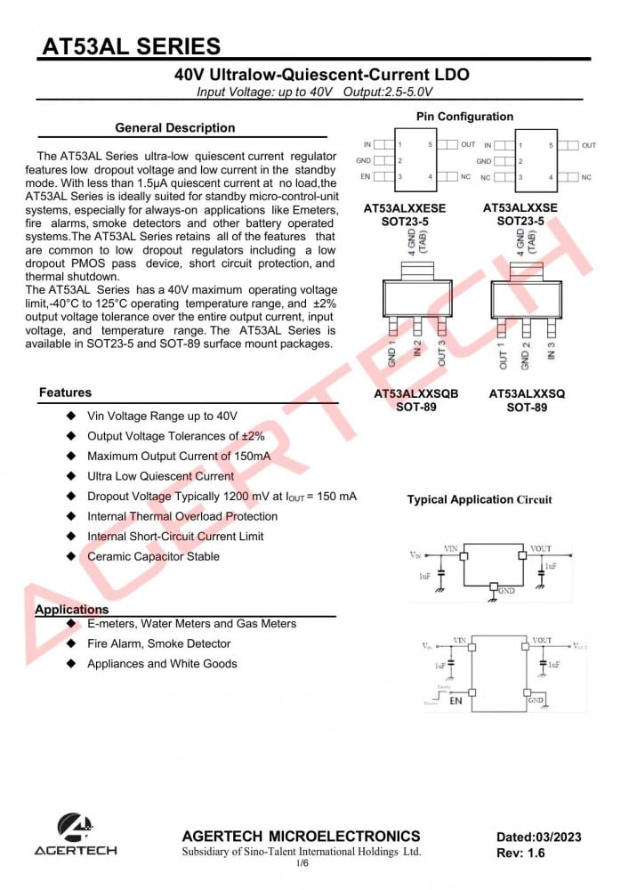 AT53AL series datasheet page 1