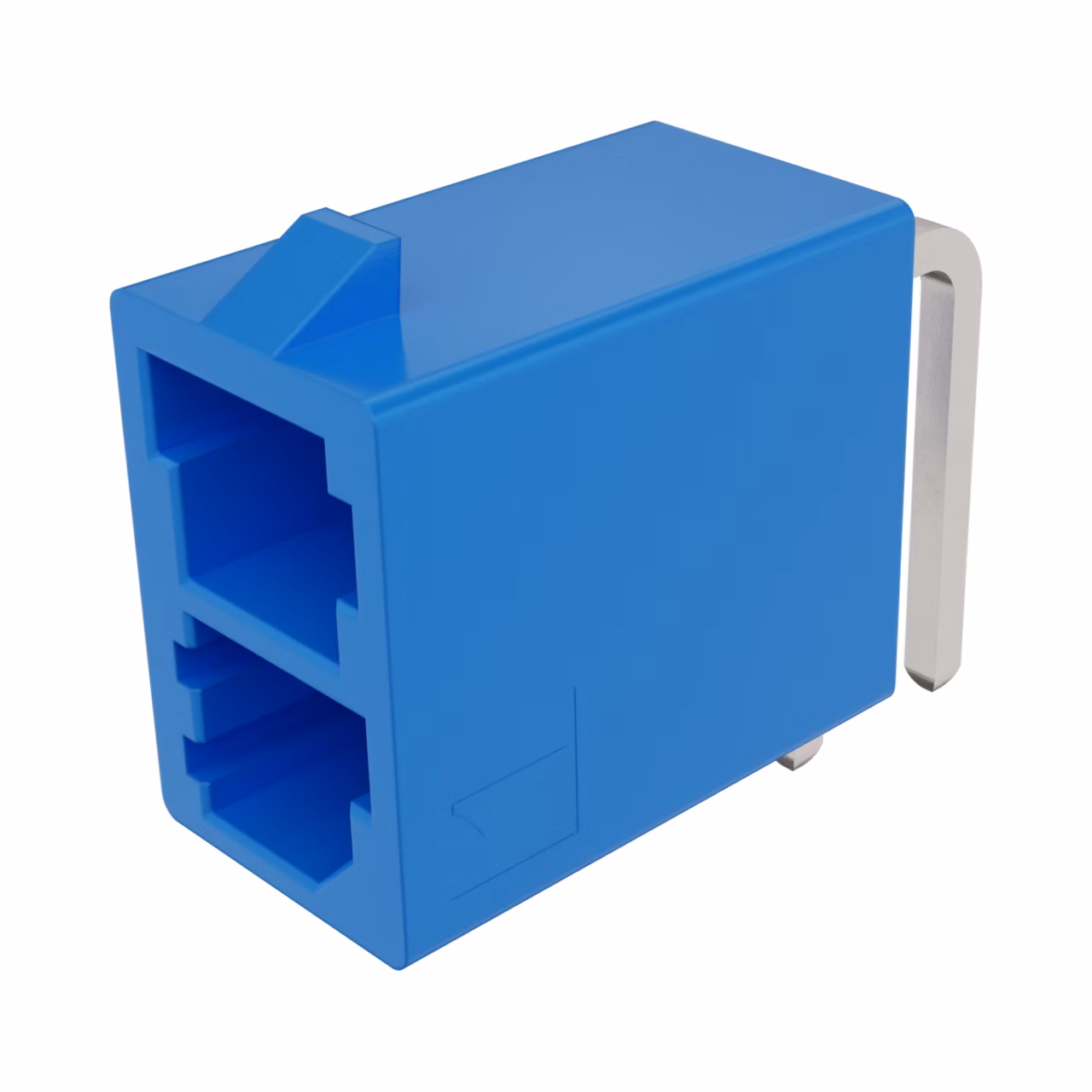 Mega-Fit ColorLock Right-Angle Header, 5.70mm Pitch, Through Hole, Dual Row, 2 Circuits, Matte Tin (Sn) Plating, 3.60mm Tail Length, Glow-Wire Capable, Tray, Blue for sale