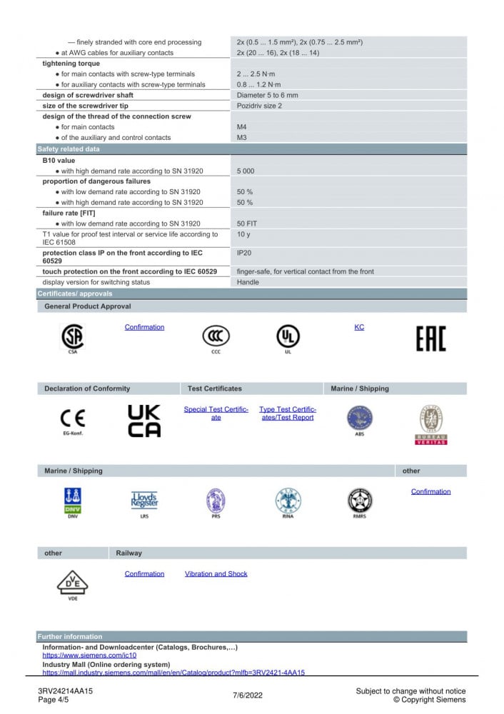 3RV24214AA15 datasheet page 4