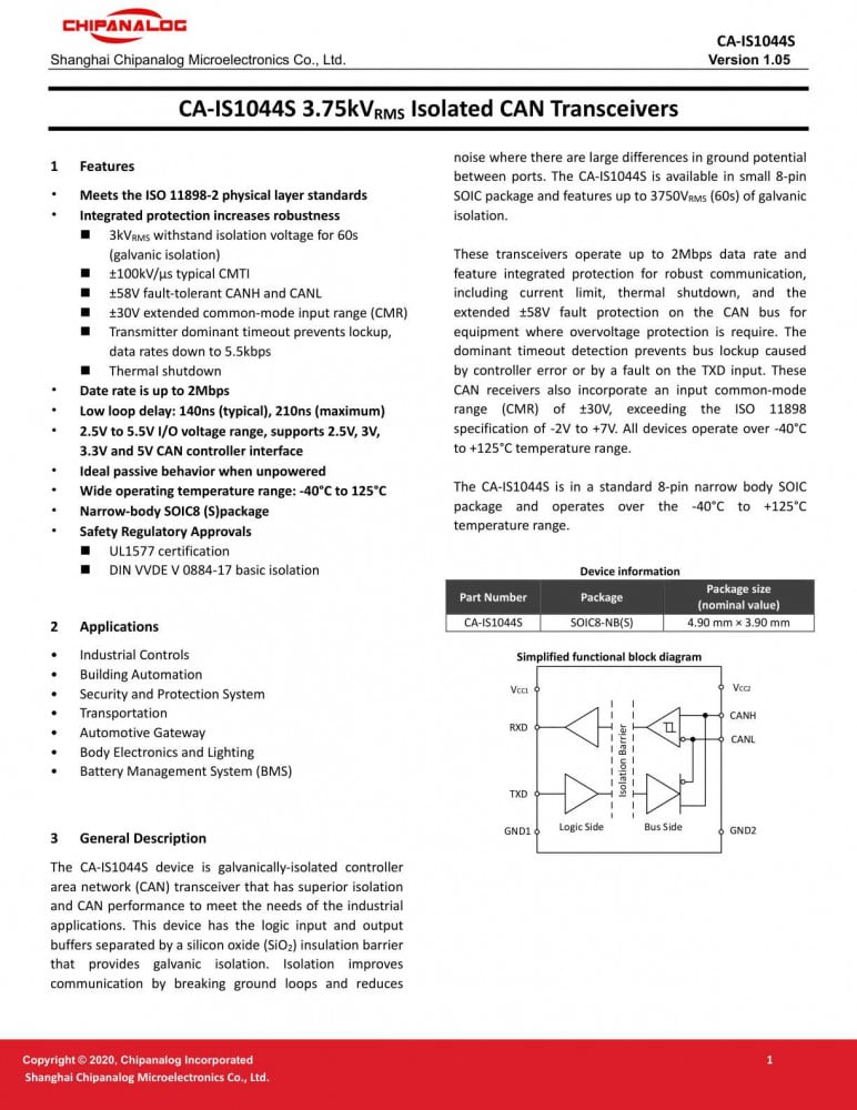 CA-IS1044S datasheet page 1