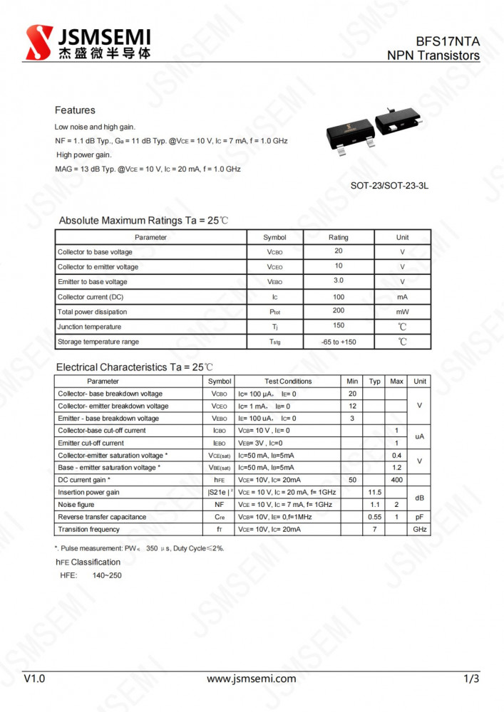 BFS17NTA datasheet page 1