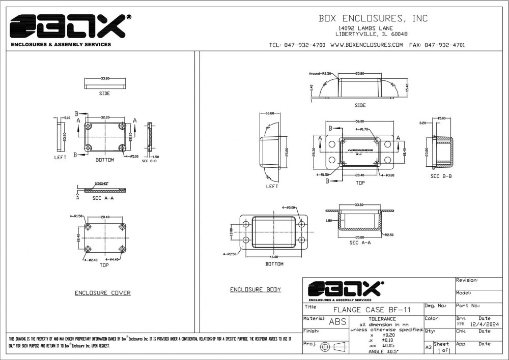 BF-11 flange case technical drawing