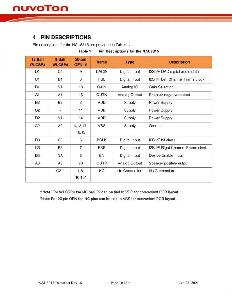 NAU8315 datasheet page 10