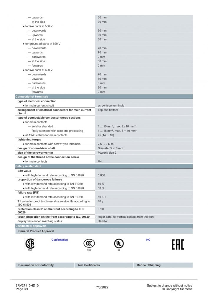 SIEMENS 3RV27110HD10 datasheet page 3