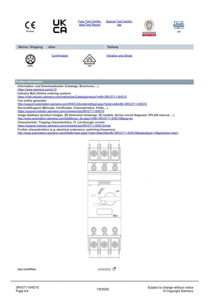 SIEMENS 3RV27110HD10 datasheet page 4