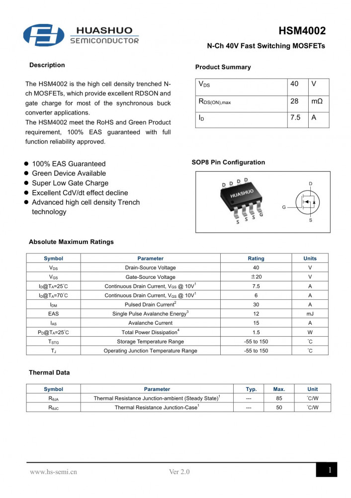 HSM4002 datasheet page 1