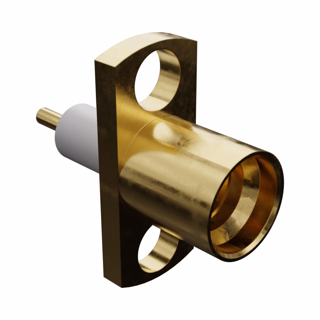 SMP Plug, Straight, Full Detent, 2-Hole Flange Mount, Candlestick, Brass Body, Gold (Au) Plated, 50 Ohms for sale